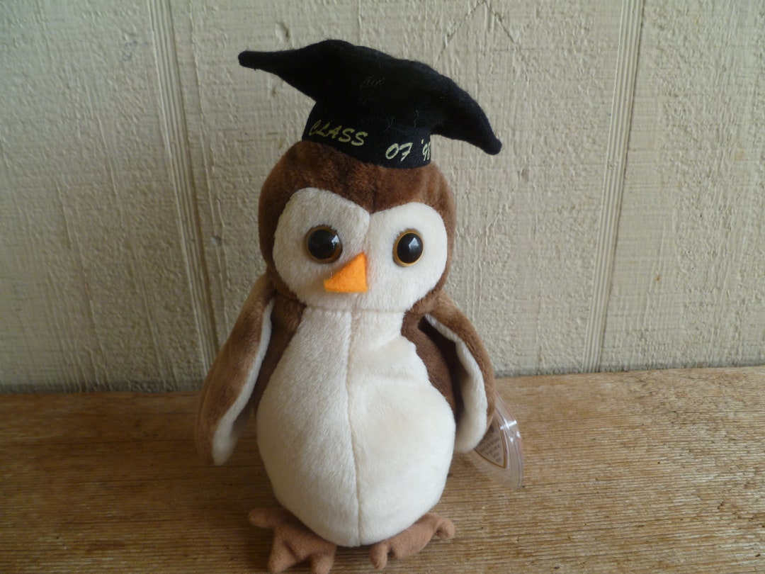 Ty Wise the Owl Beanie Baby Plush Graduate Owl Class of 98 Graduation W ...