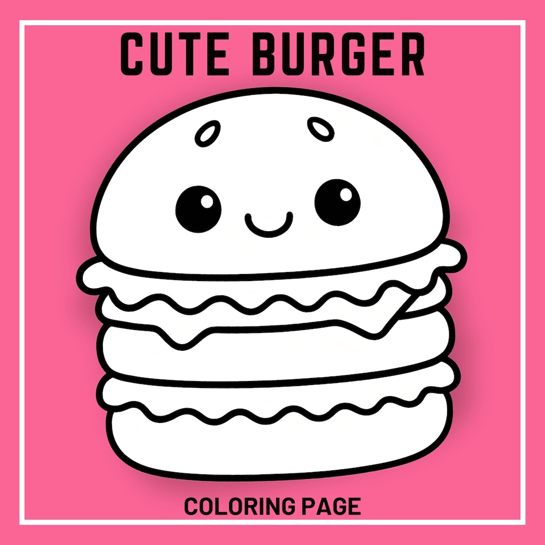 Kawaii Burger Coloring Page | Fast Food Printable | Chibi Snack ...