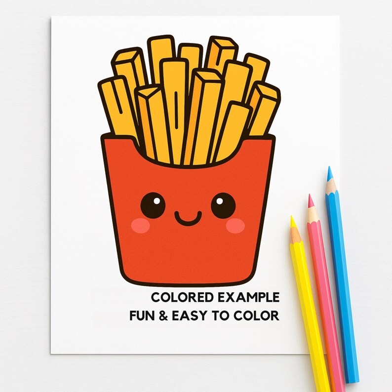Kawaii French Fries Line Art | Fast Food Printable | Chibi Snack ...