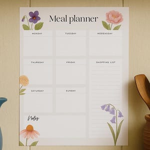 Floral Weekly Meal Planner Printable | Watercolor Meal Planning Sheet ...