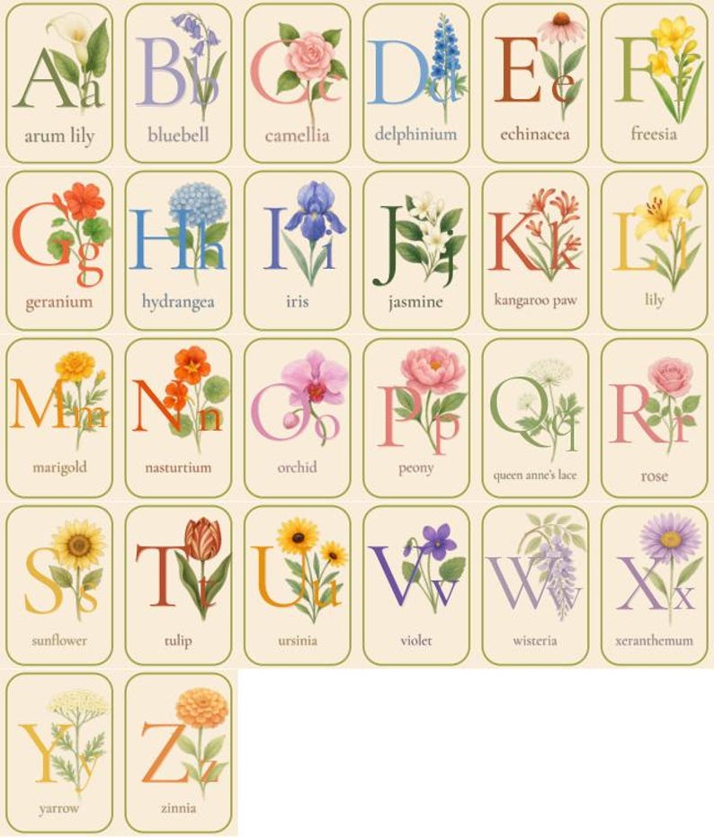 Floral Alphabet Flashcards | Watercolor Printable ABC Cards | Digital ...