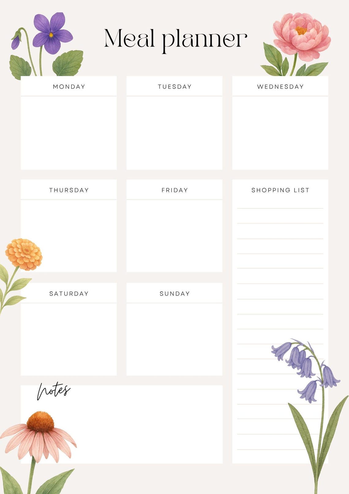 Floral Weekly Meal Planner Printable | Watercolor Meal Planning Sheet ...