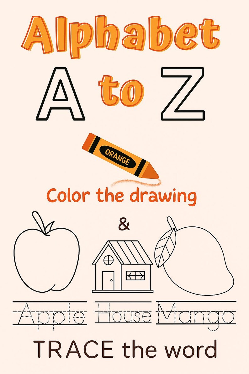Printable Kids' Alphabet Coloring and Tracing Book PDF - Etsy