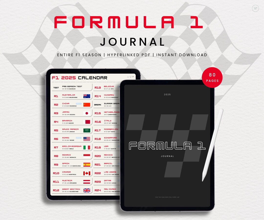 F1 Journal 2025 | Formula 1 Season Tracker, Planner & Logbook | A4 ...