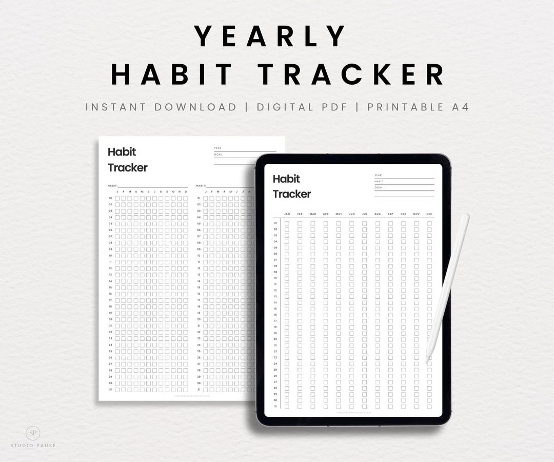 Yearly Habit Tracker: Printable A4 & Digital PDF, Minimalist Goal ...