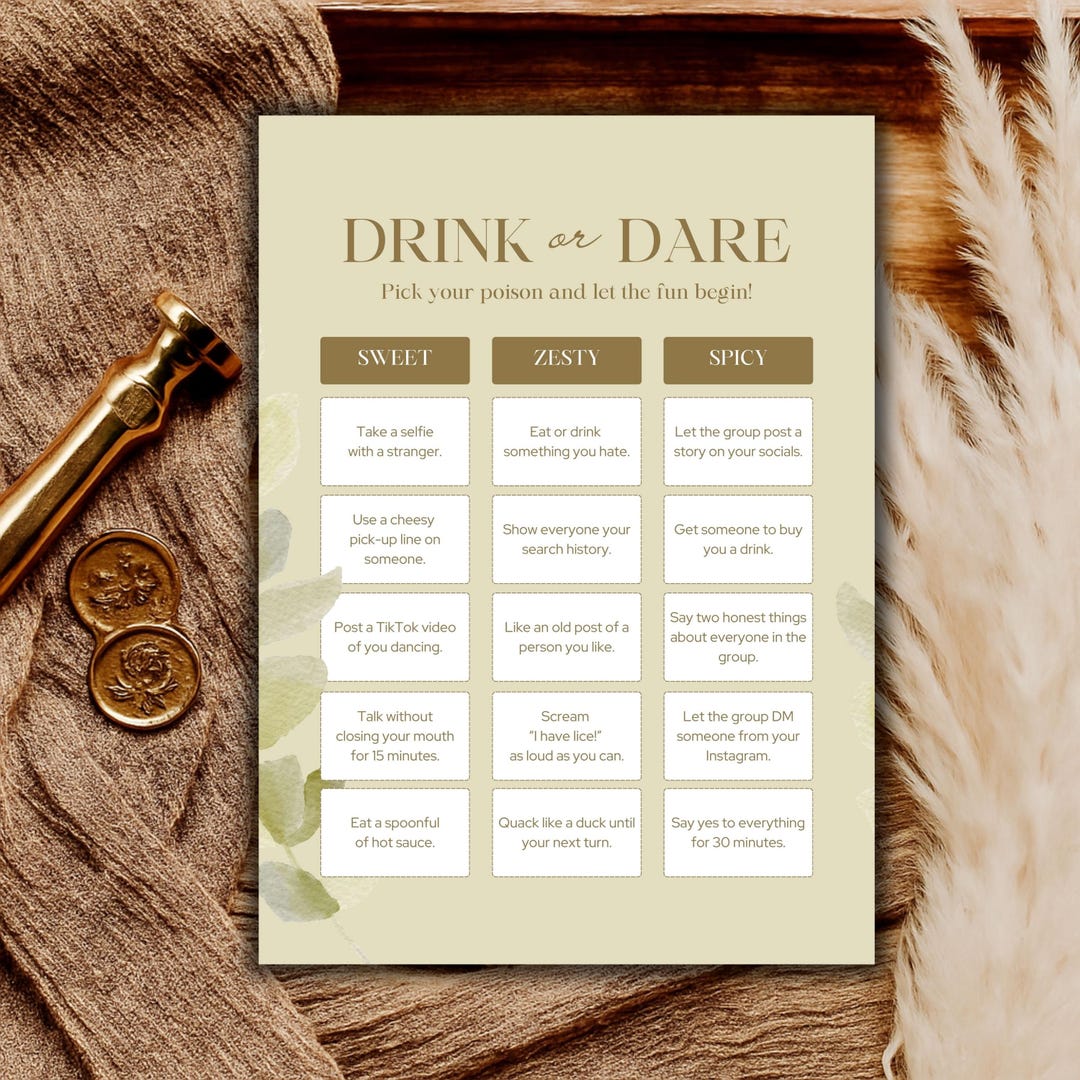 Drink or Dare Party Game | Sweet · Zesty · Spicy | Editable Canva ...