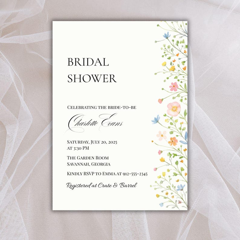Spring Floral Bridal Shower Invitation Template | Editable Canva Design ...