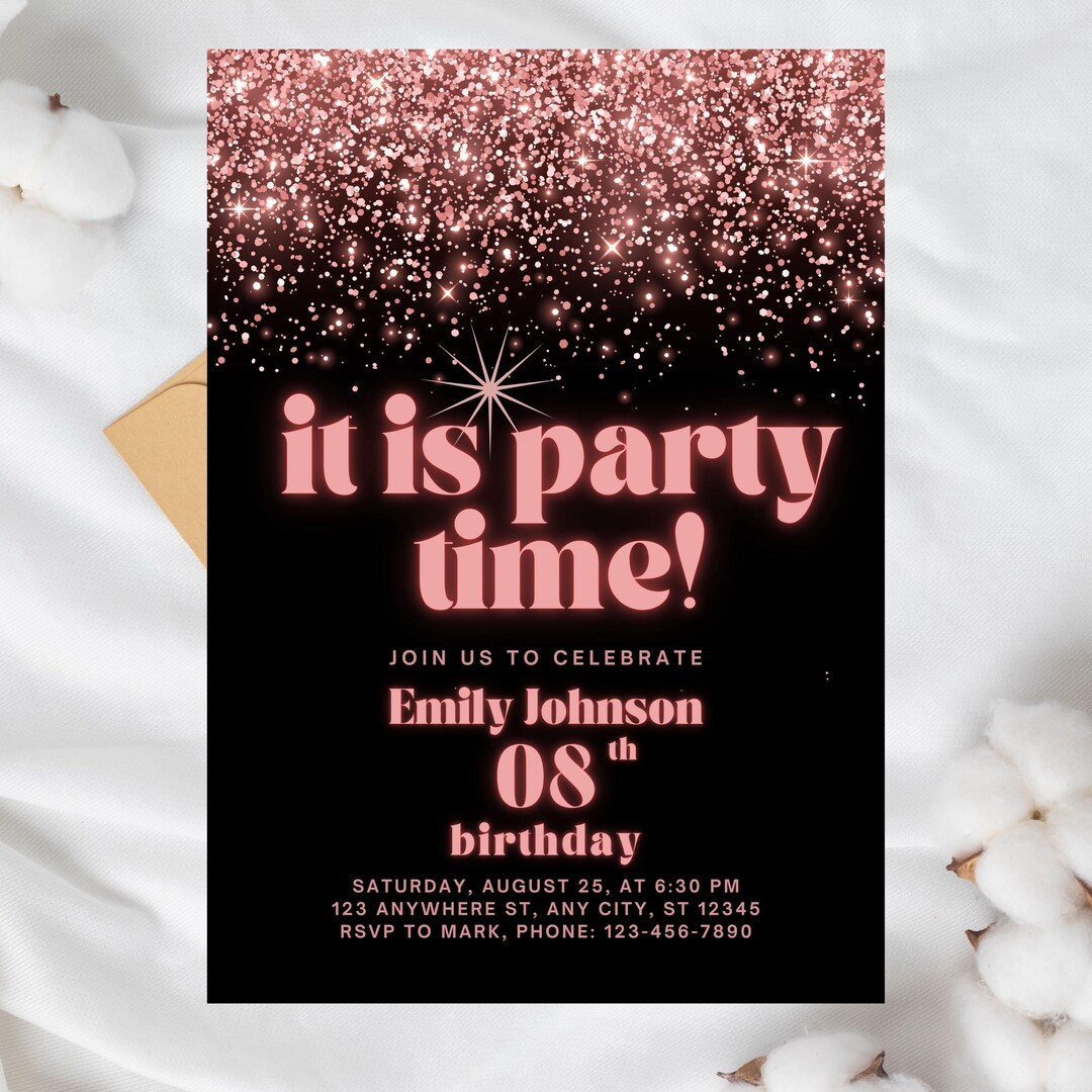 Pink Glitter Birthday Invitation Template | Sparkly Party Birthday ...