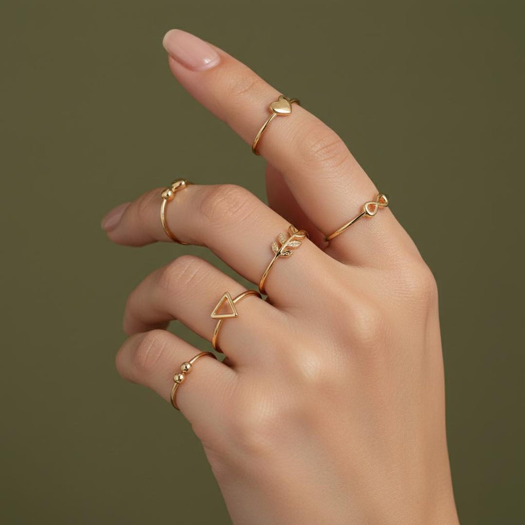Gold Minimalist Ring Set – Dainty Brass Stacking Rings, Adjustable ...