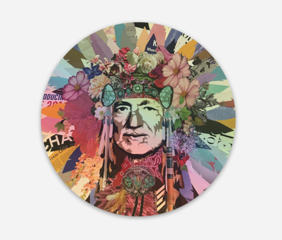 Round Holographic Willie W Floral Headdress & Bolo Sticker - Etsy