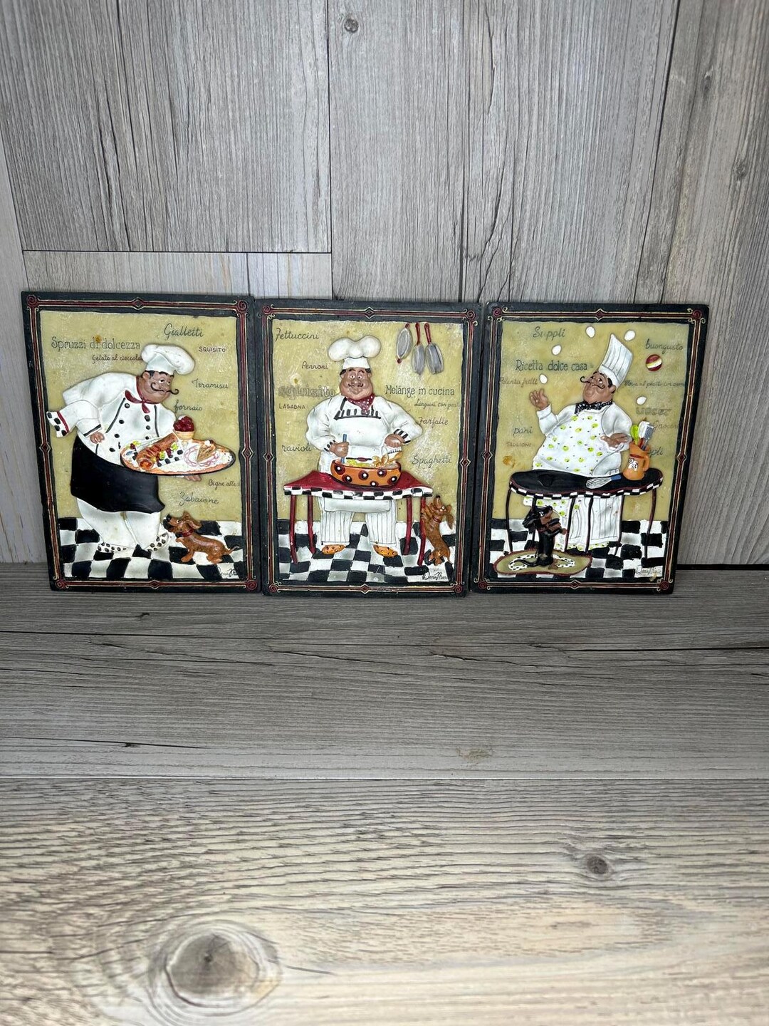 Set of 3D Italian Chef Wall Plaques Designed by Dena Maria. - Etsy