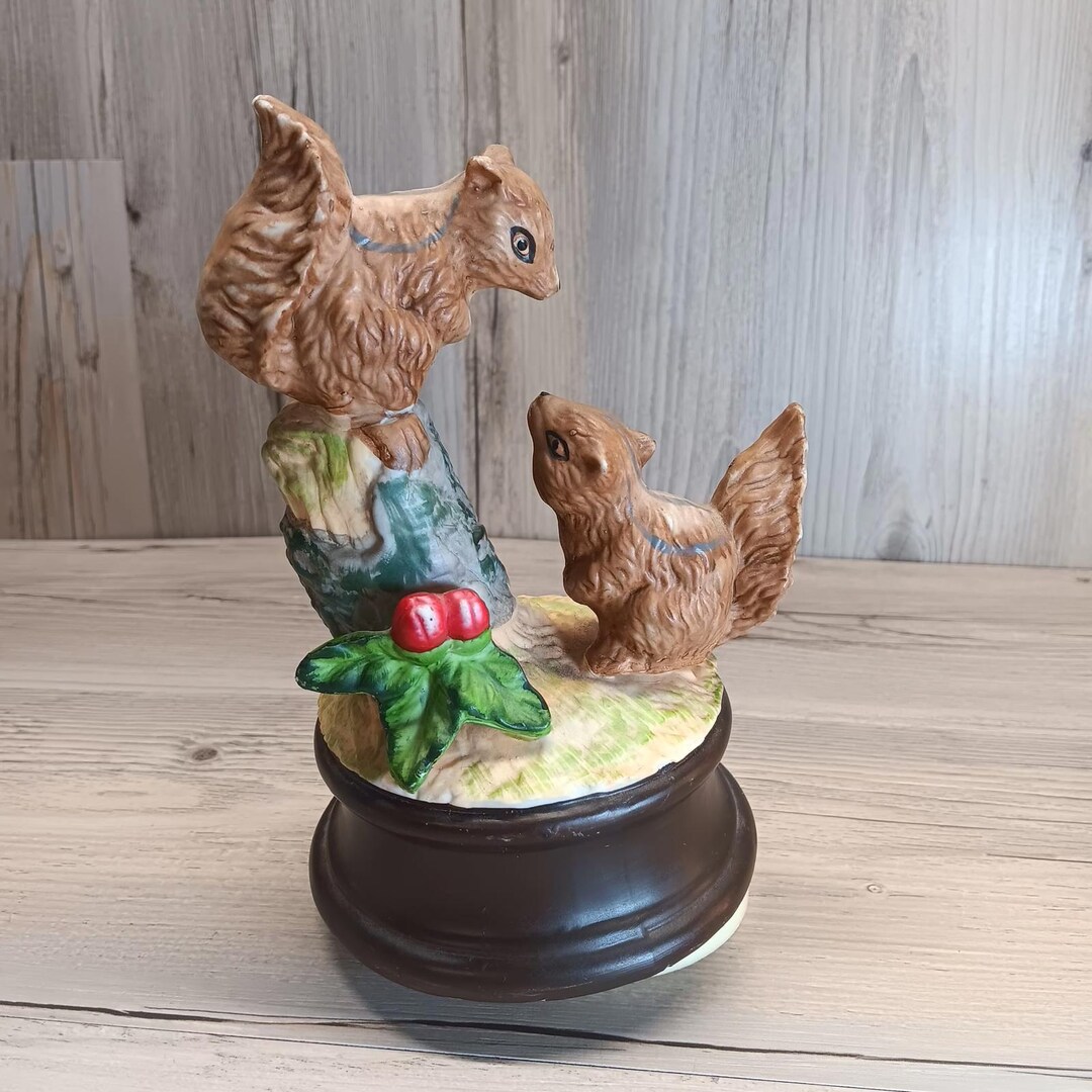 Vintage Squirrel Rotating Music Box Figurine Plays "talk to the Animals ...
