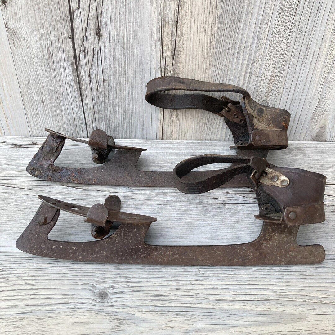 Vintage Metal Ice Skates With Leather Straps - Etsy
