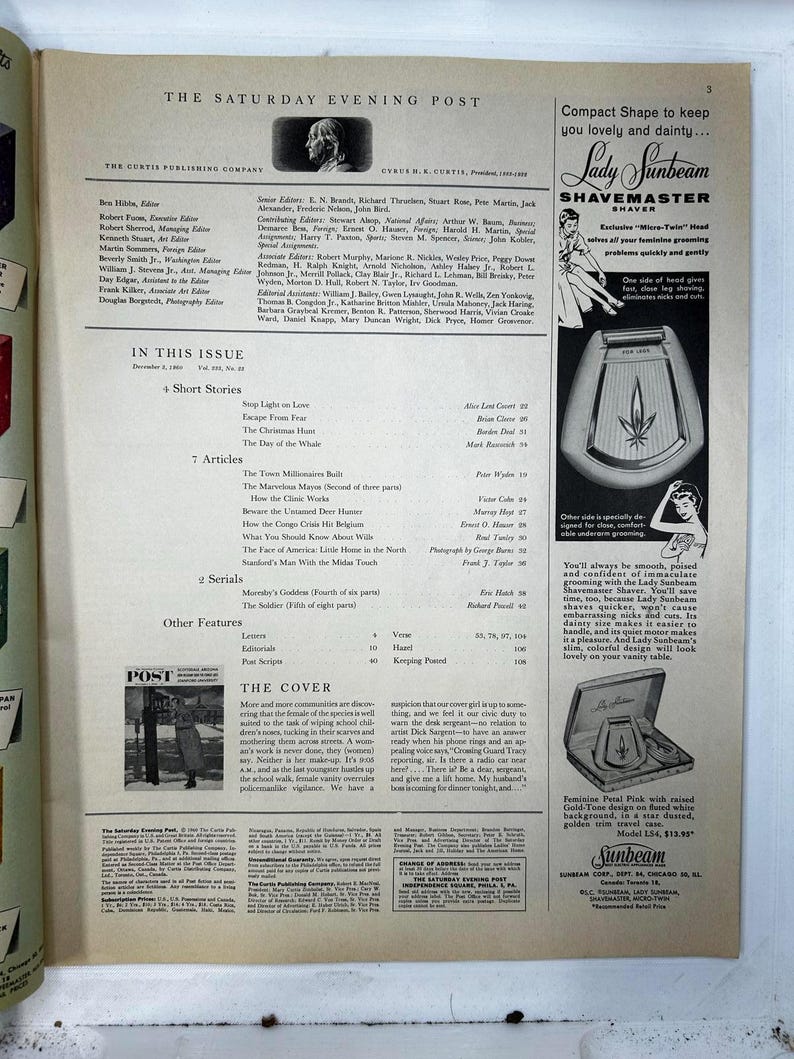 Vintage December 1960 Saturday Evening Post Magazine - Collectible ...