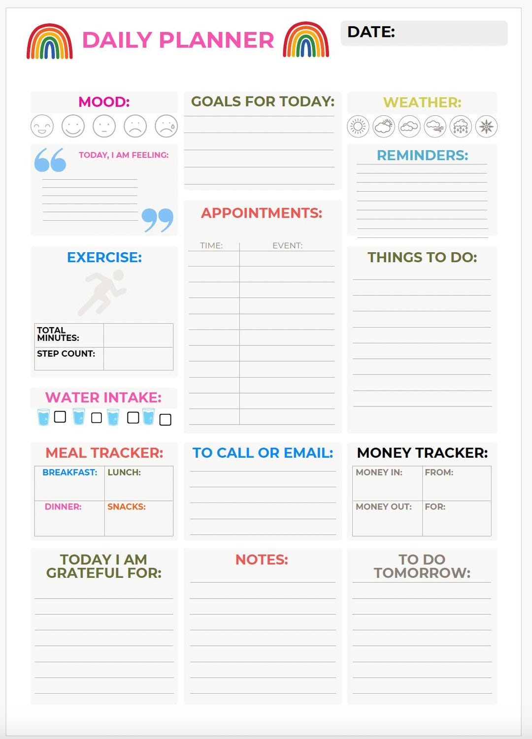 Printable Daily Planner, Happy Organizer (digital Download) - Etsy