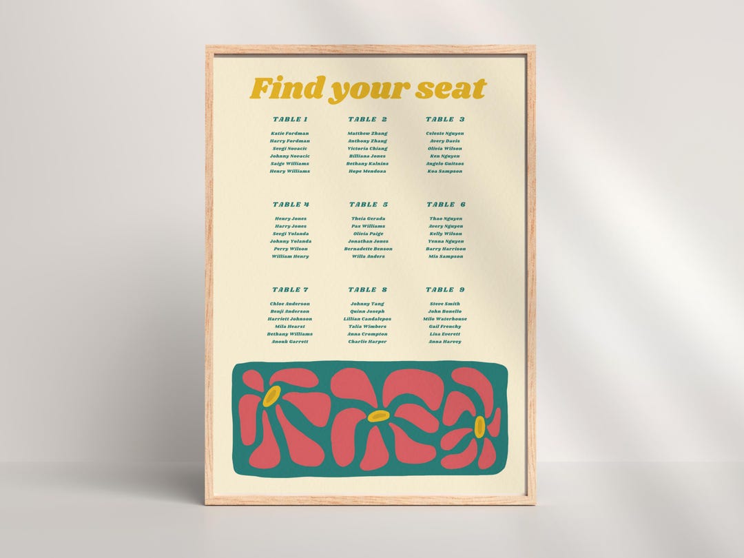 RETRO LAZY DAISY Seating Chart | Hand-drawn Funky Modern Florals ...
