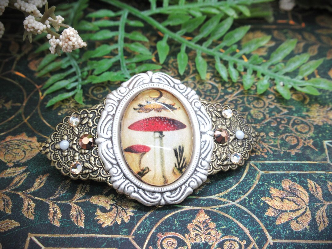Vintage Style Antique Brass Glass Cameo Hair Clip Mushroom Kingdom - Etsy