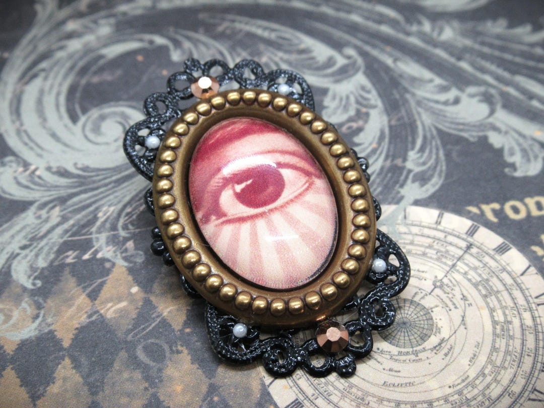 Vintage Victorian Style Black Filigree Photo Cameo Brooch Pin- Mystic ...