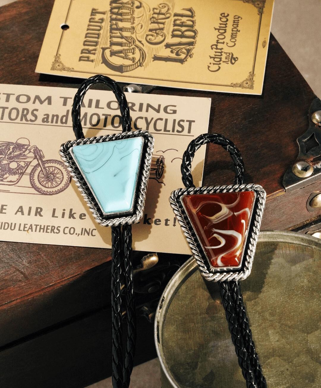 Triangle Bolo Tie for Men: Turquoise Blue or Red Jasper Pattern Stone ...