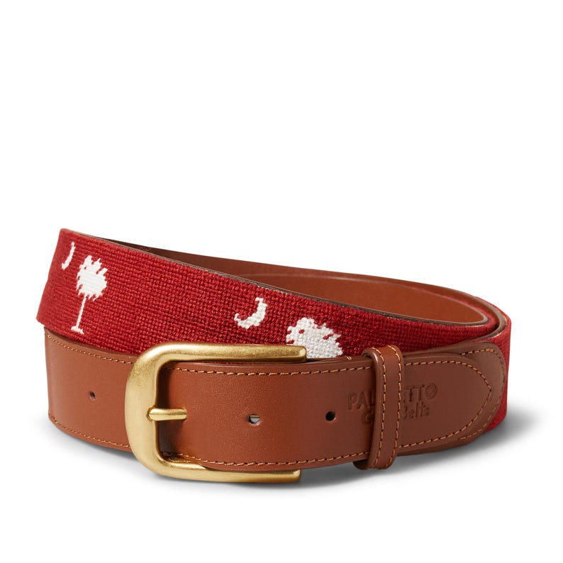 South Carolina Needlepoint Golf Belt: Garnet Palmetto Tree, Cowhide ...