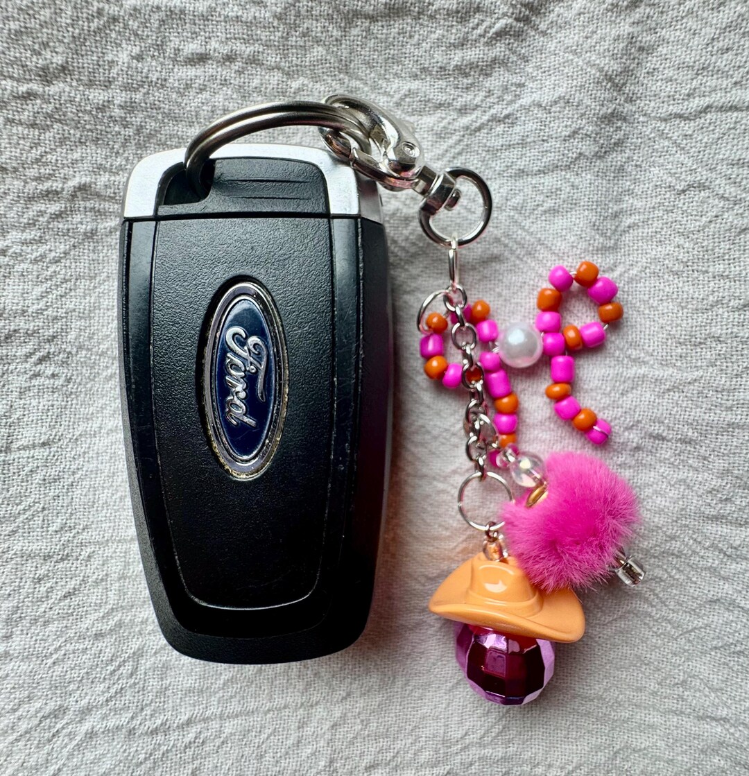 Trendy Handmade Beaded Cowboy Disco Ball Keychain - Pink & Orange - Etsy