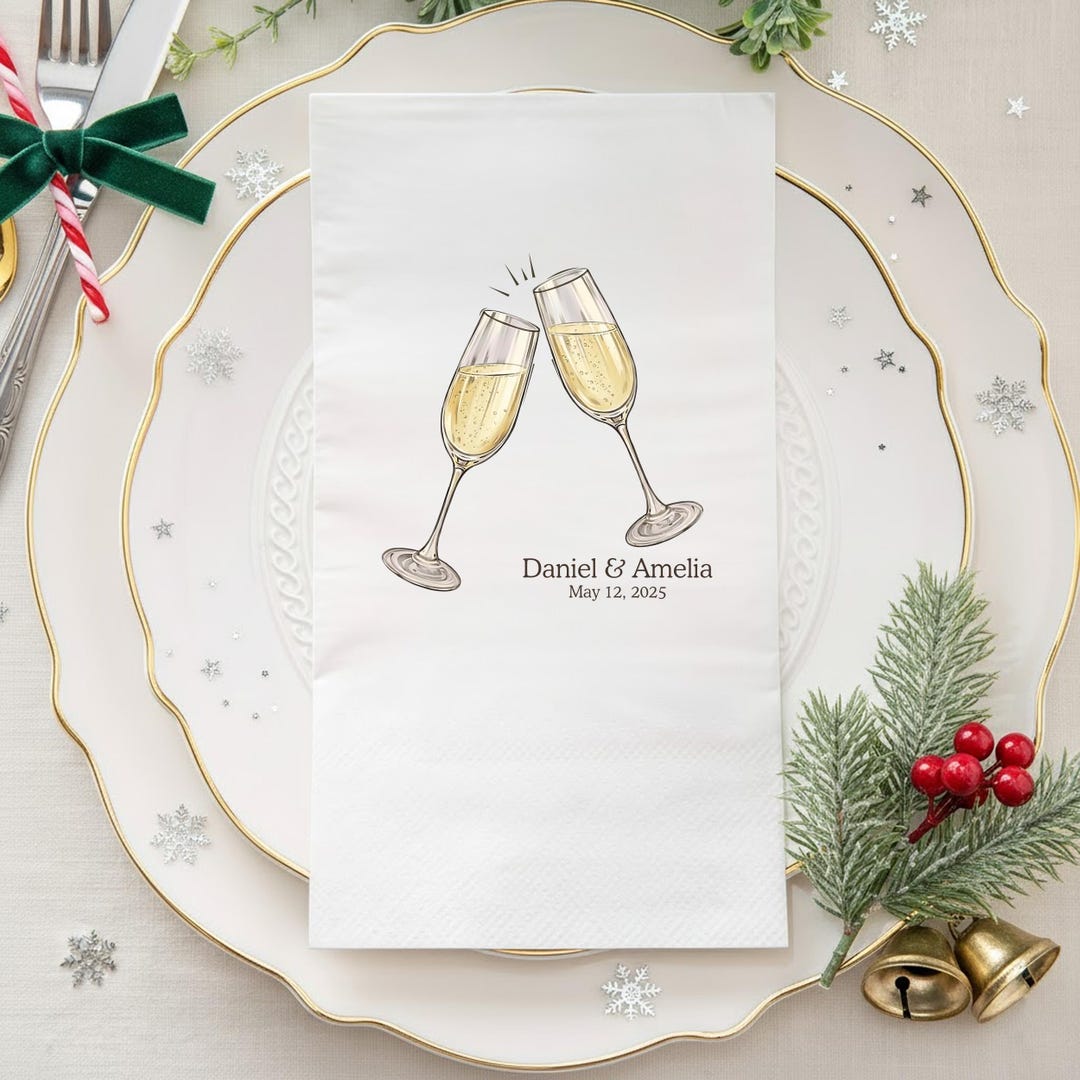 Personalized Champagne Toast Napkins - Custom Clinking Flutes Wedding ...
