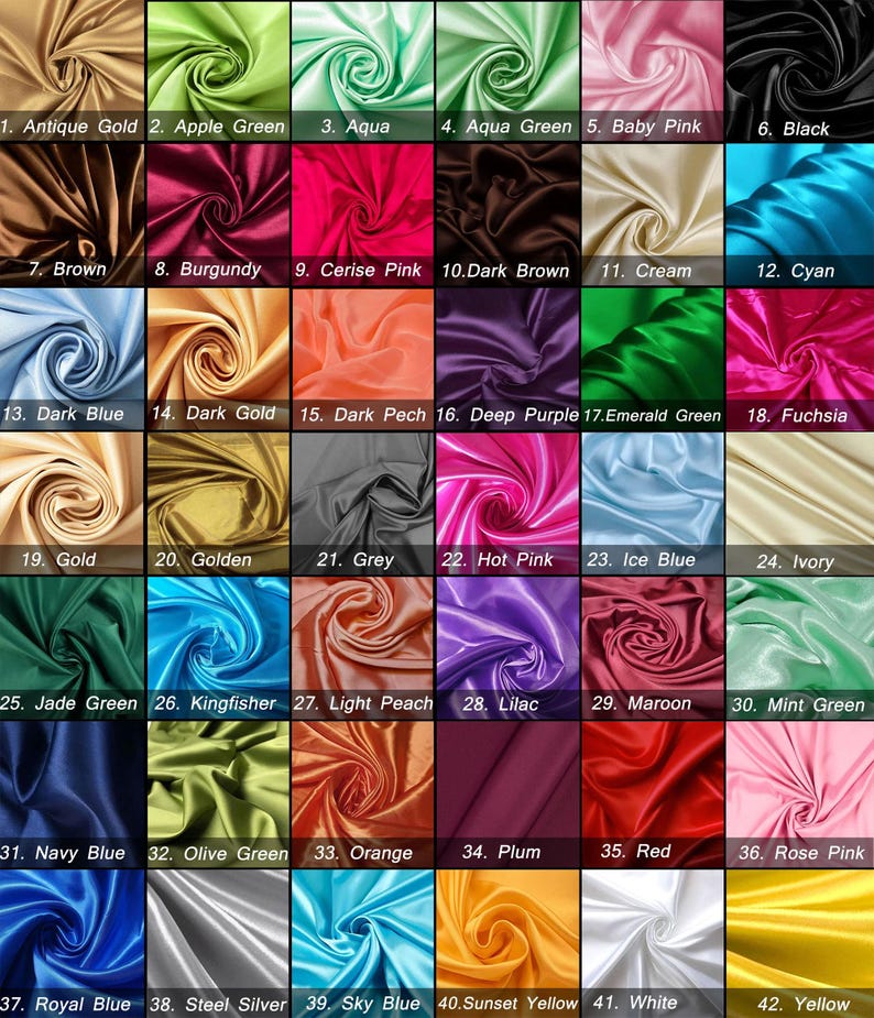 42 Colors Luxury Silk Satin Fabric, Silk Satin Fabric by the Yard ...