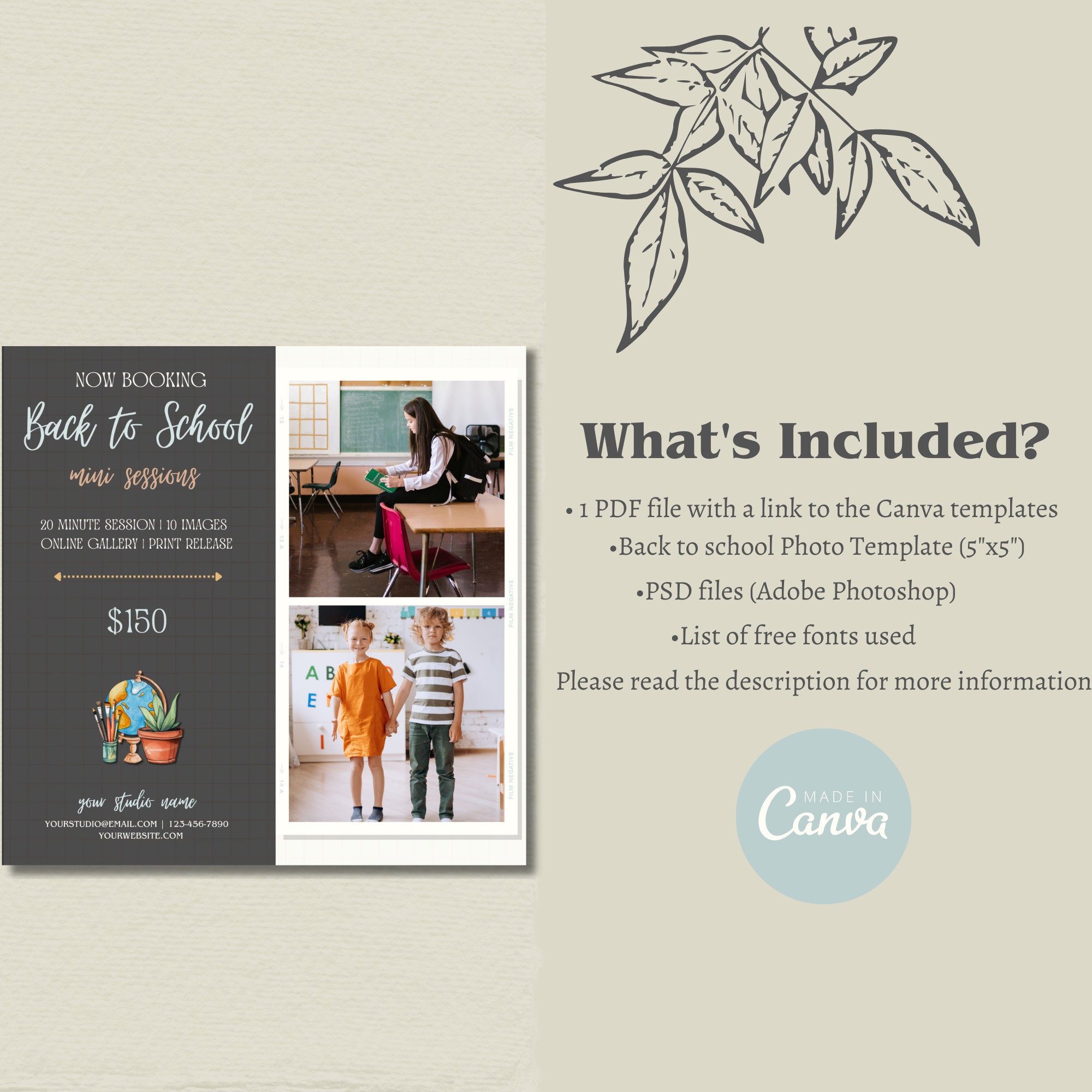 Back to School Mini Session Template Kids Photography School Minis ...