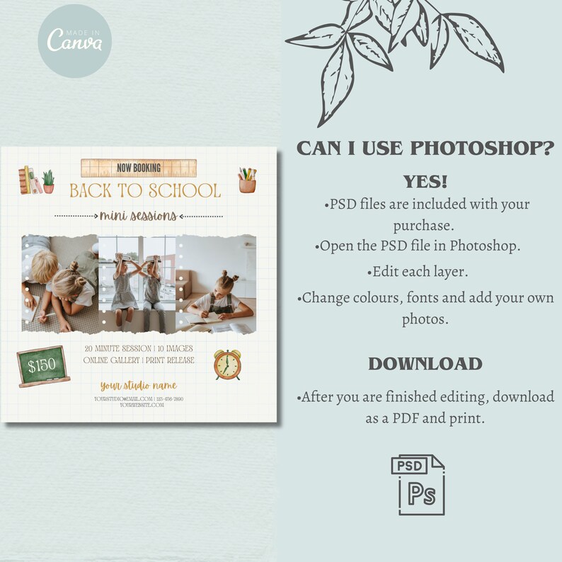 Back to School Mini Session Template Kids Photography School - Etsy