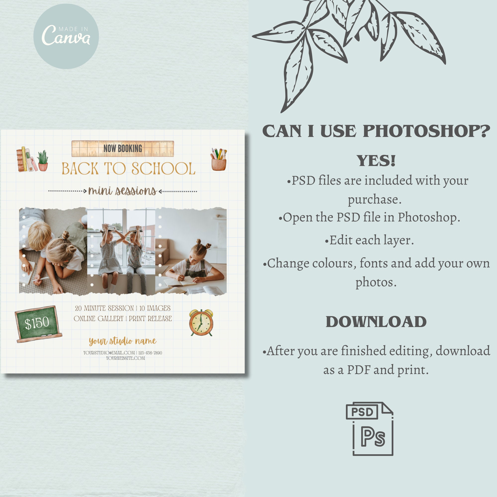 Back to School Mini Session Template Kids Photography School Minis ...