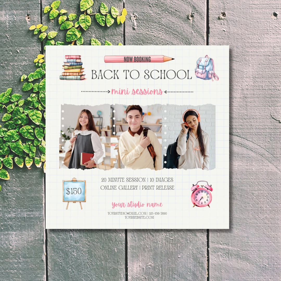 Back to School Mini Session Template PINK | Kids Photography School ...
