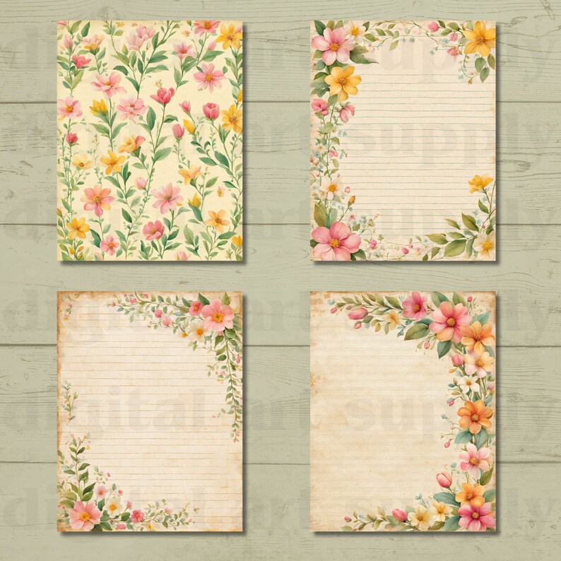 Vintage Spring Flowers Journal Pages for Junk Journals, Distressed ...