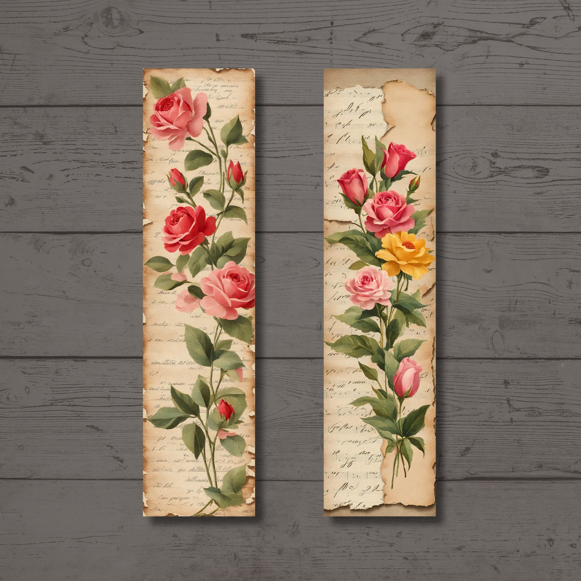 Shabby Chic Flowers Bookmarks, Vintage Flowers Bookmark, Spring Flowers ...