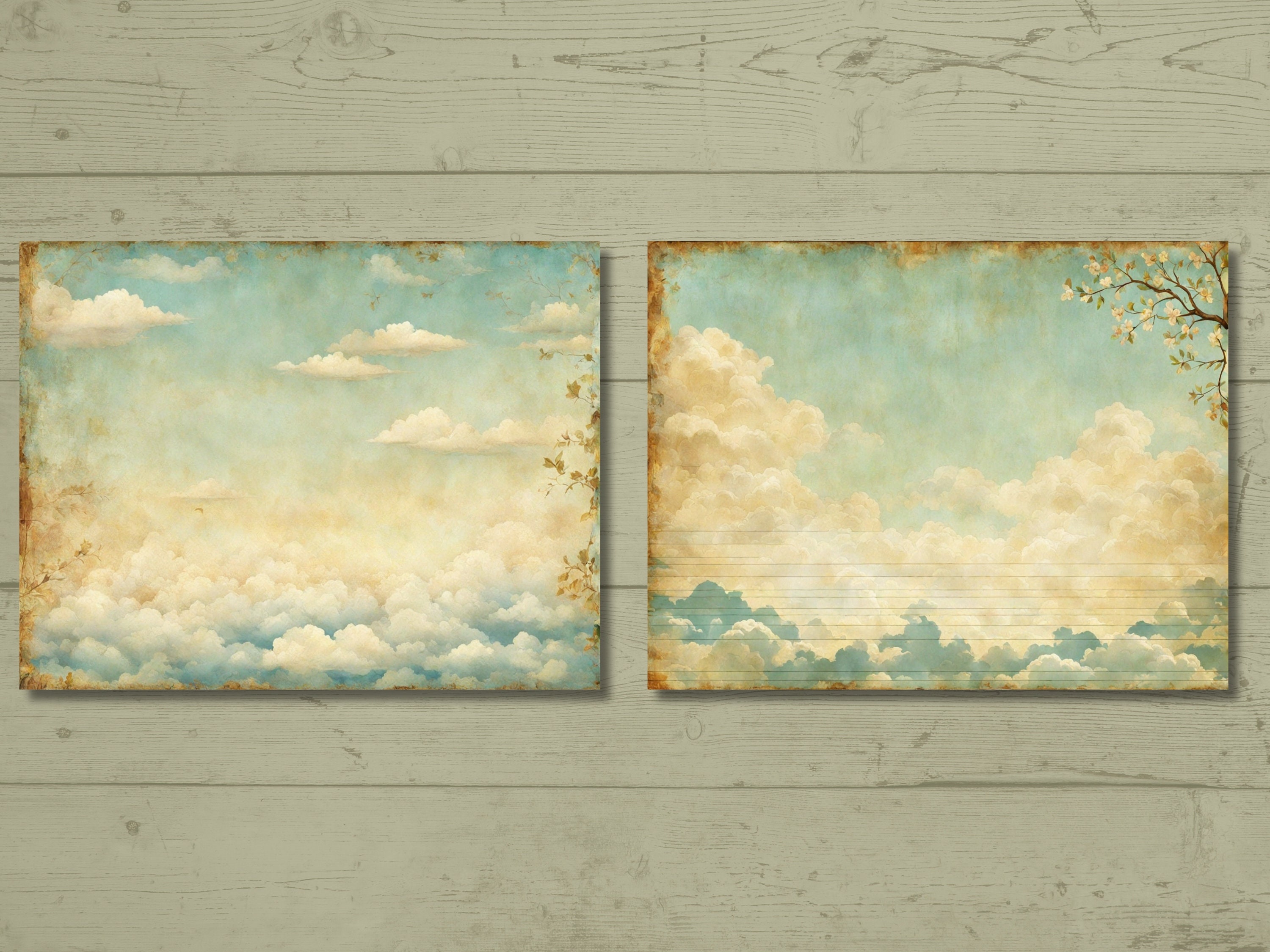 Vintage Skies Journal Pages for Junk Journals, Sky With Clouds ...