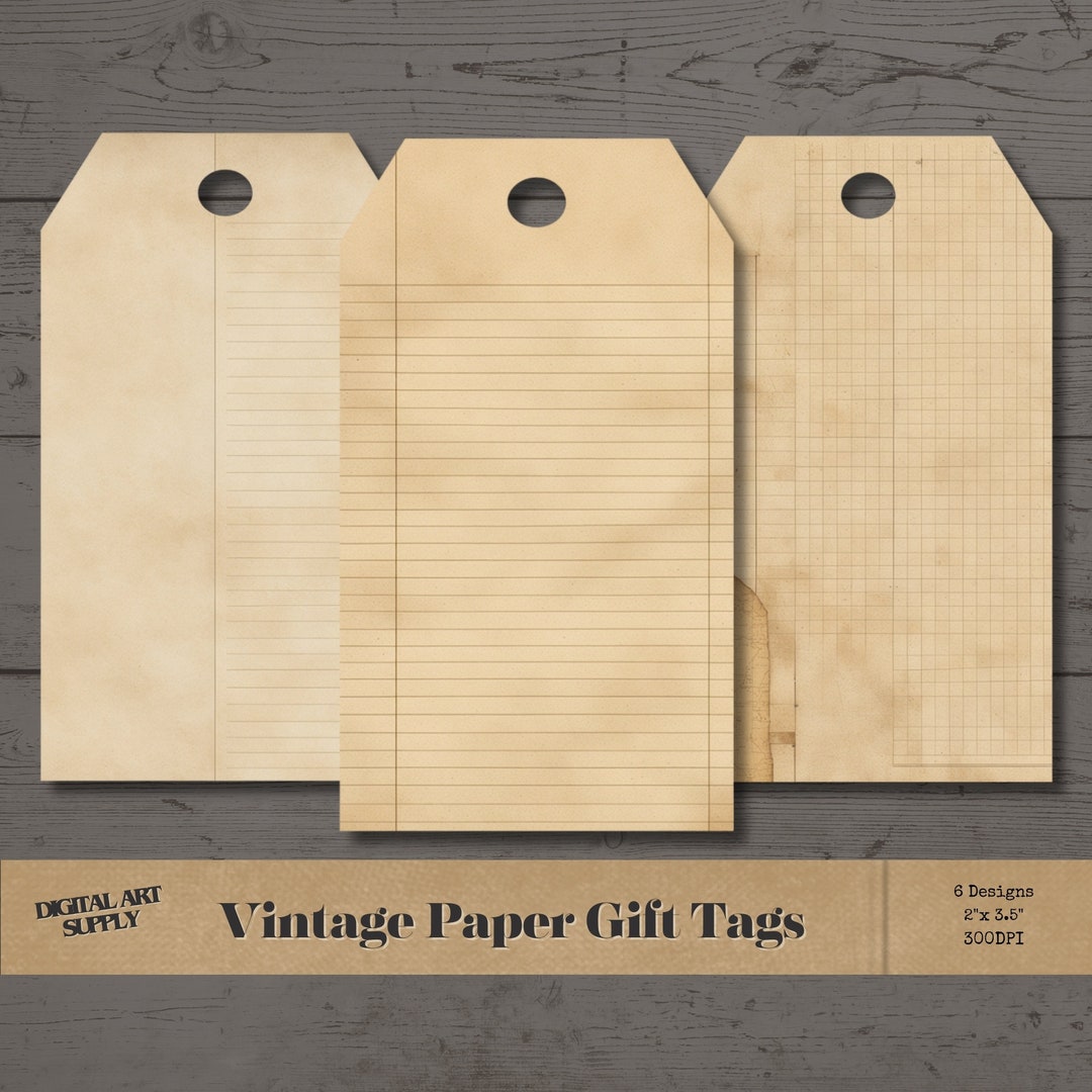 Vintage Paper Gift Tags, Distressed Paper Tags, Vintage Grid Paper ...
