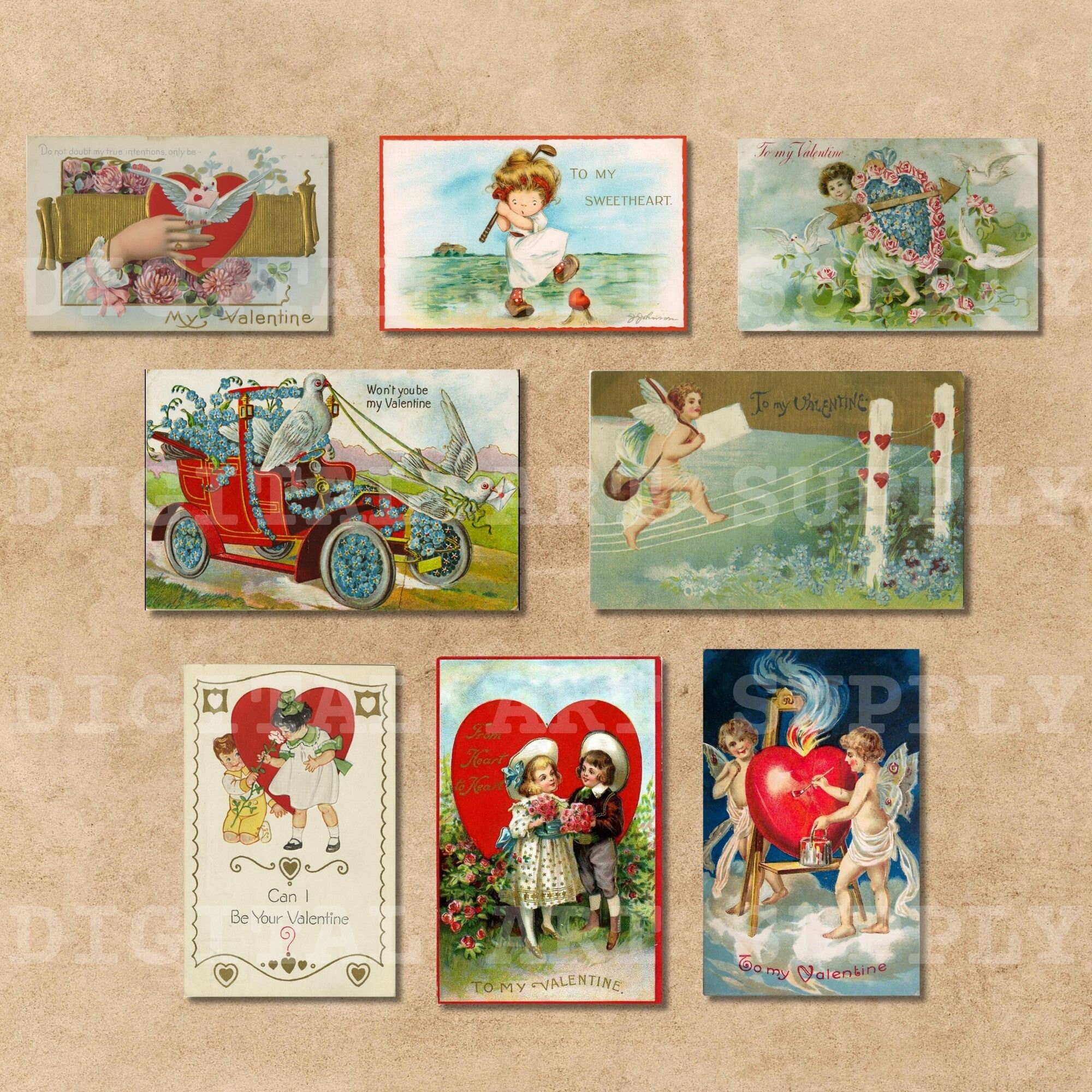 Printable Vintage Valentine's Day Cards, Junk Journal Cards, Ephemera ...