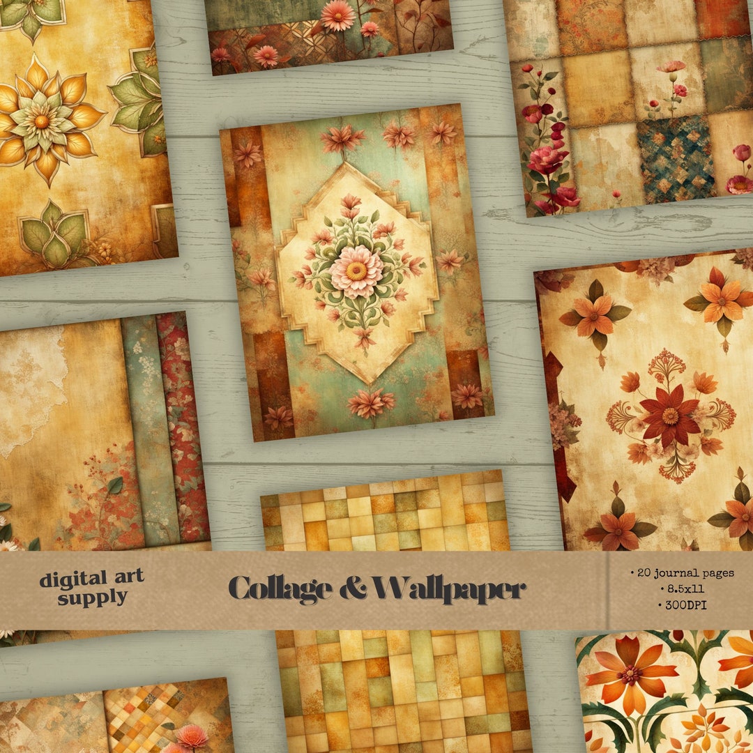 Vintage Collage Journal Pages for Junk Journals, Vintage Wallpaper ...