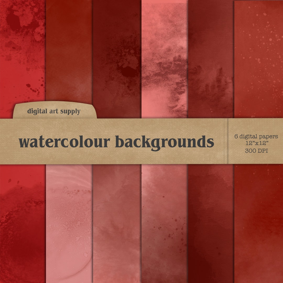 Red Watercolour Backgrounds, Red Digital Paper, Watercolour Textures ...