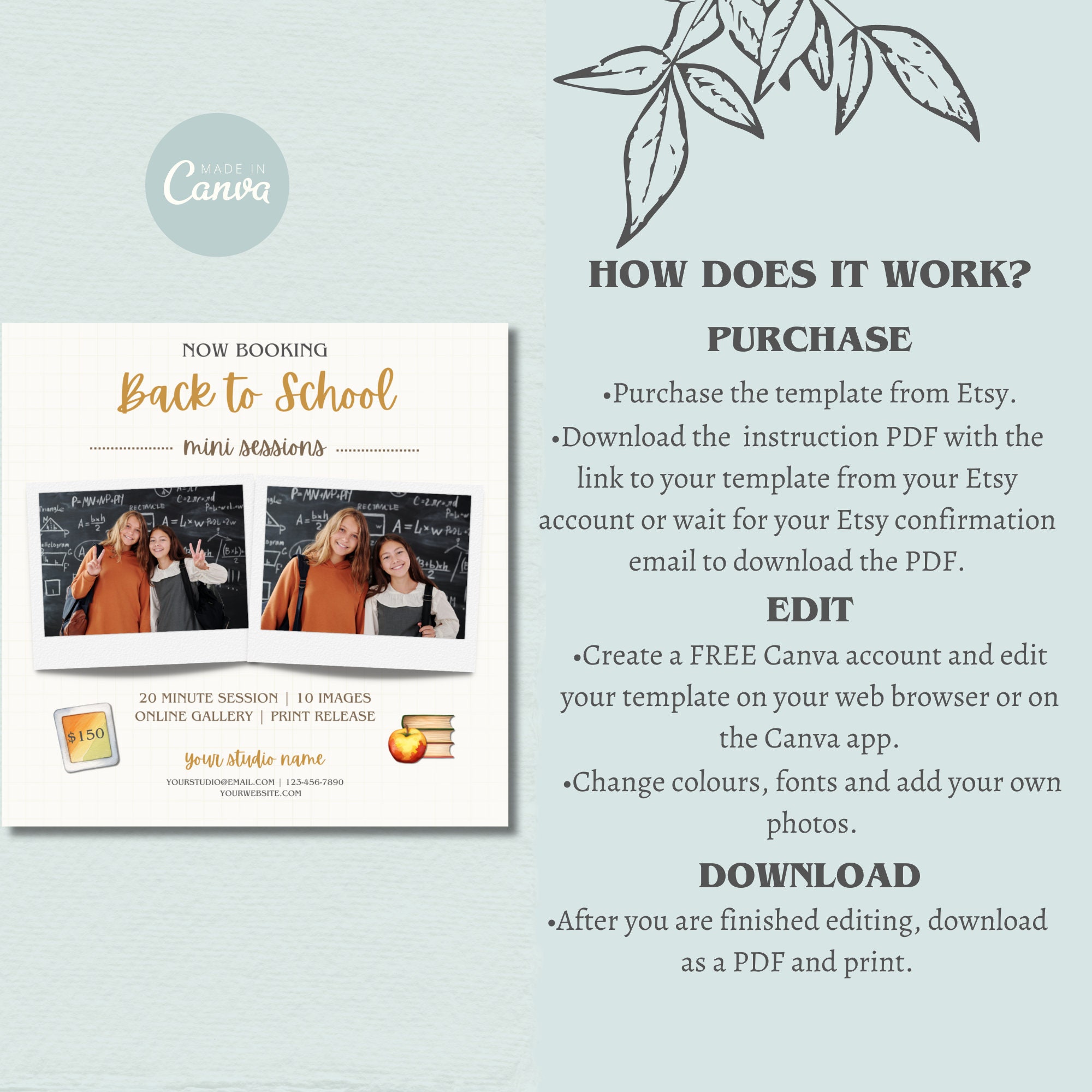 Back to School Mini Session Template: Photography Marketing (canva ...