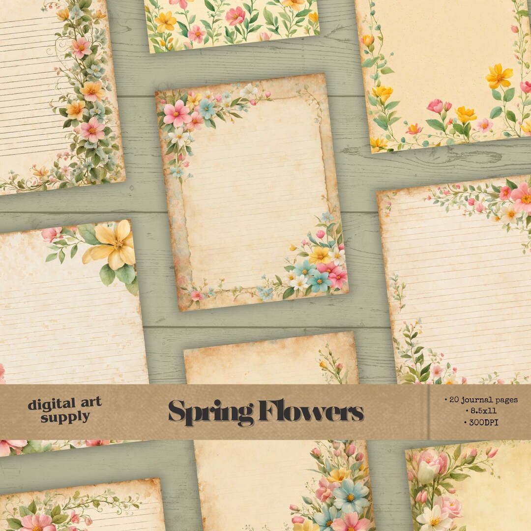 Vintage Spring Flowers Journal Pages for Junk Journals, Distressed ...