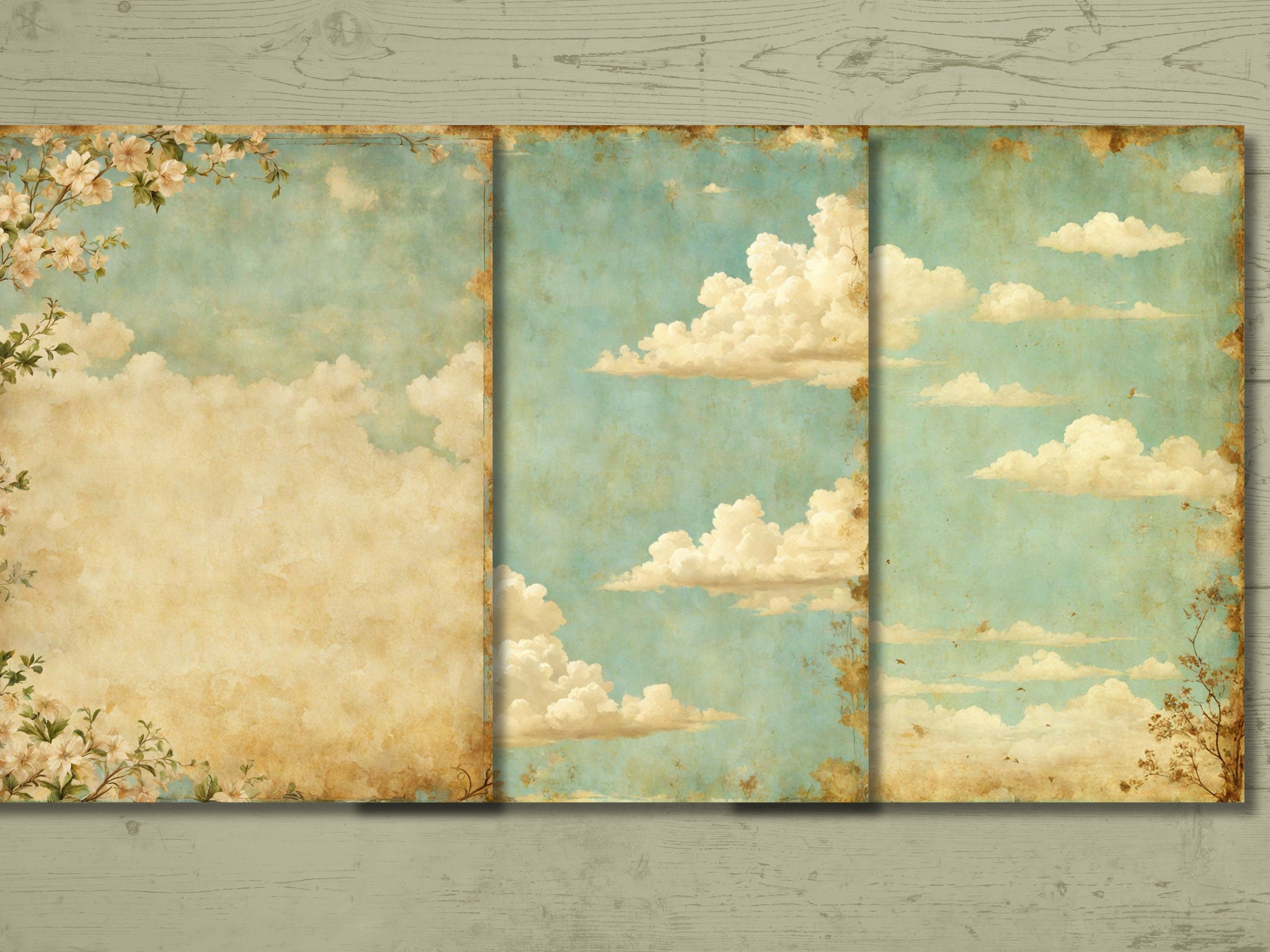 Vintage Skies Journal Pages for Junk Journals, Sky With Clouds ...