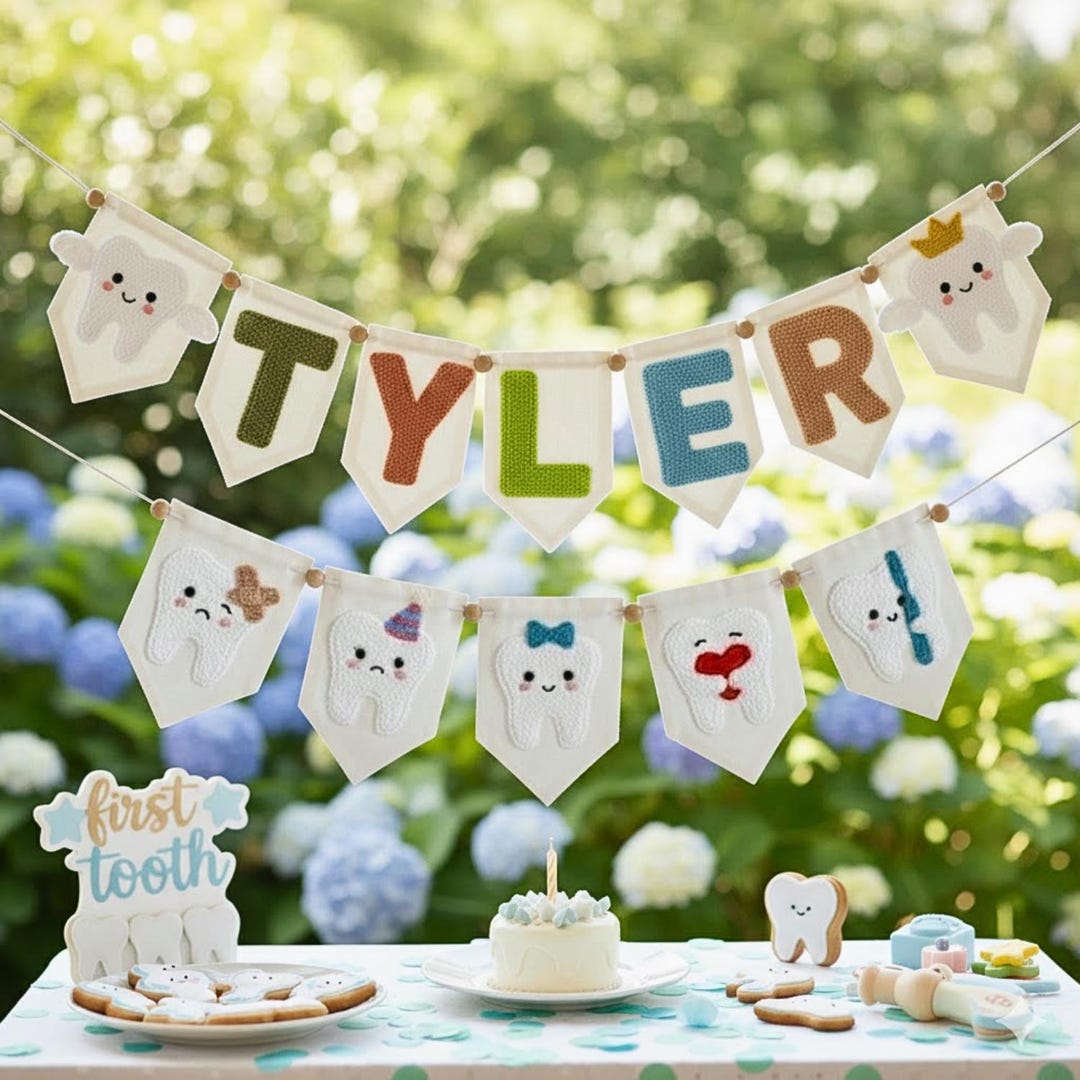 Personalized Tooth Fairy Felt Banner, Custom Name Tooth Theme Bunting ...