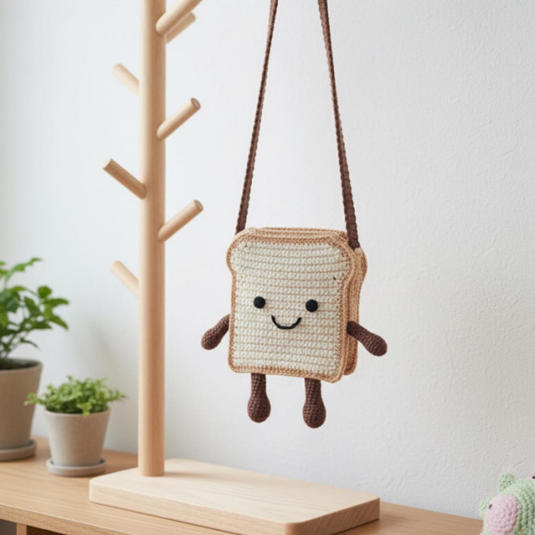 Handmade Crochet Toast Bag, Kawaii Bread Crossbody Purse With Smile ...