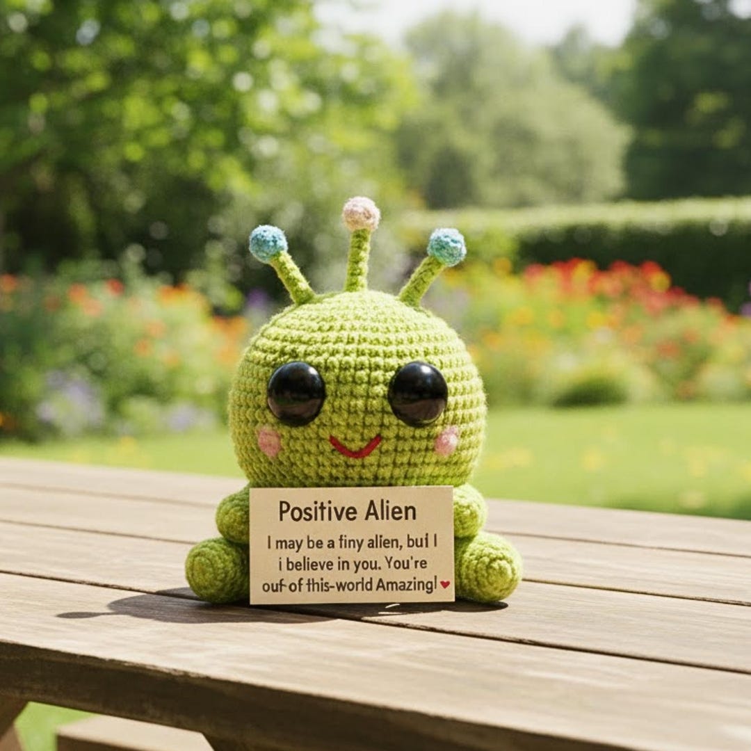 Handmade Crochet Alien, Positive Alien Plushie With Motivational Quote ...