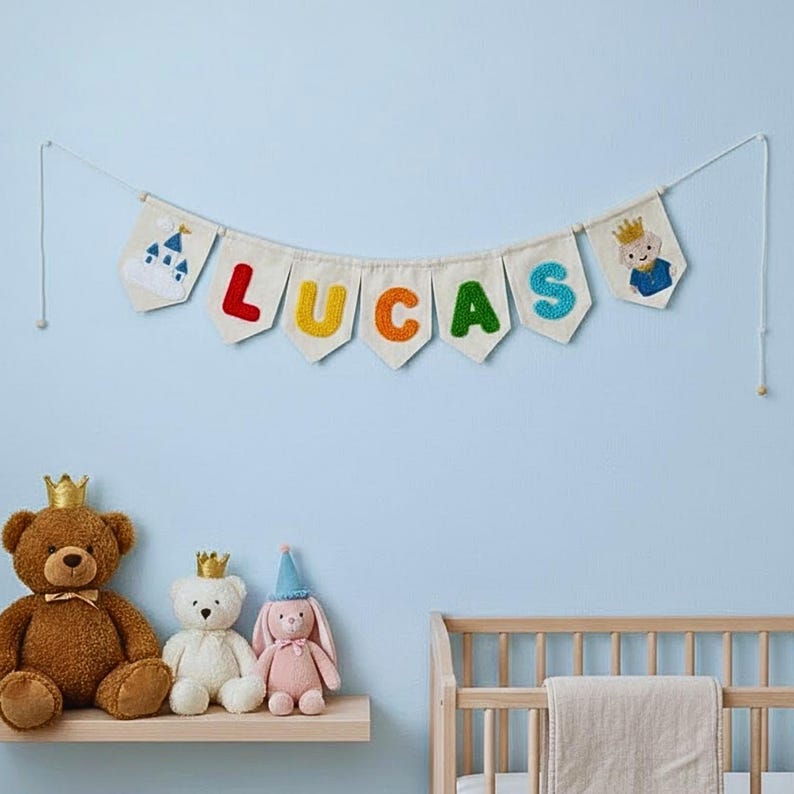 Custom Felt Name Banner for Nursery Décor, Personalized Crown and Bear ...