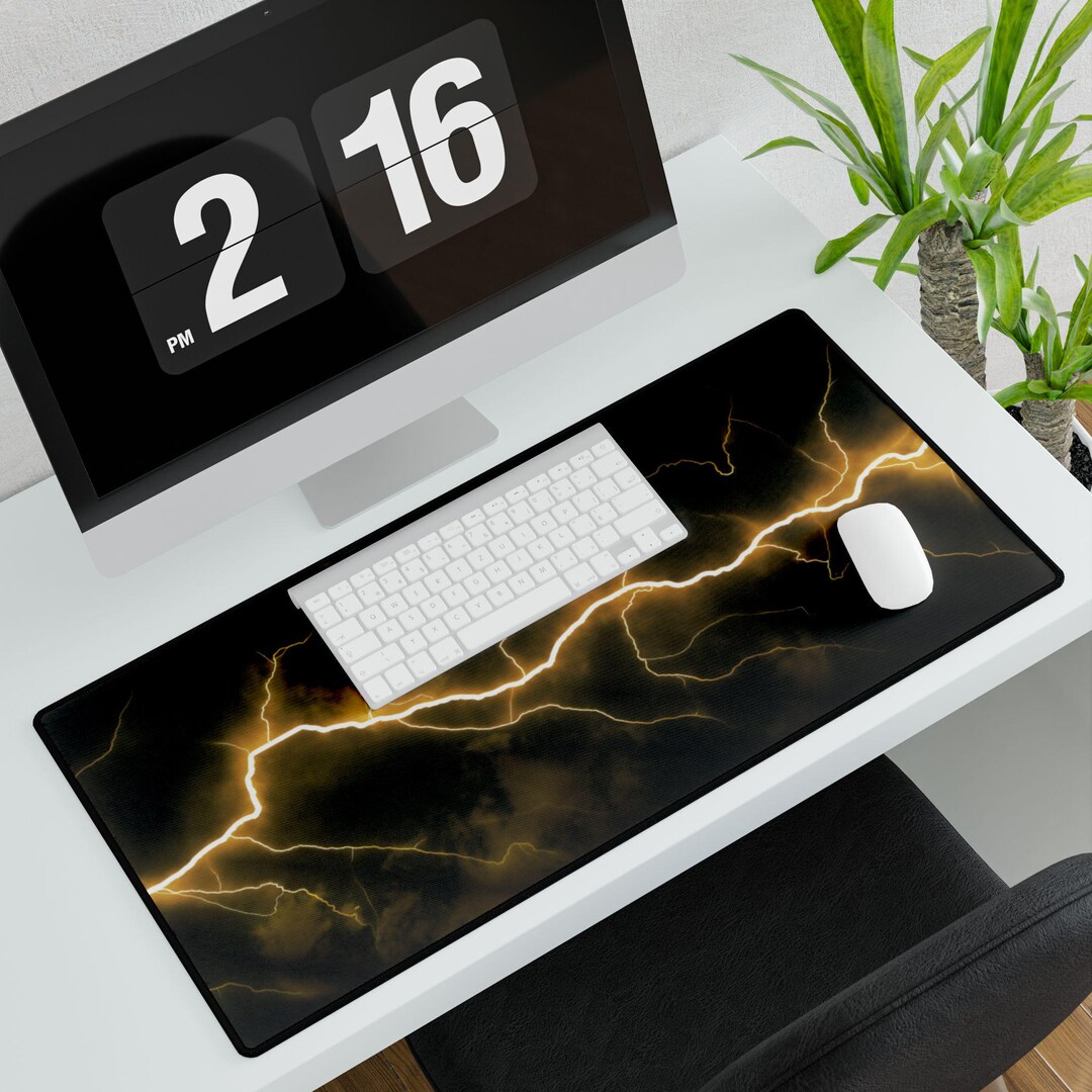Elegant Lightning Desk Mat - Stylish Office Decor, Gaming Mouse Pad ...