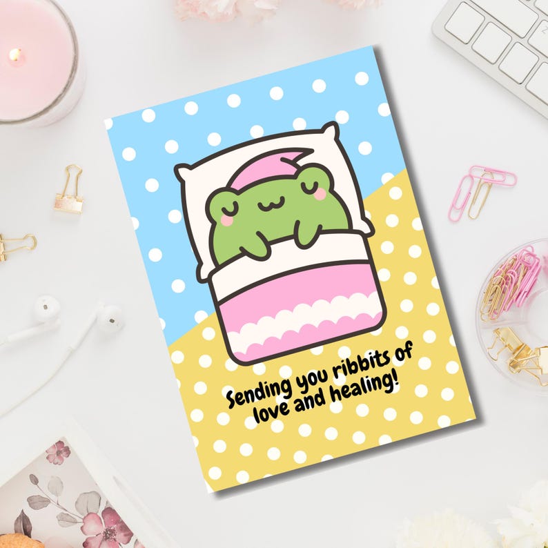 Cute Kawaii Frog Get Well Card | Funny Feel Better Printable | Digital ...