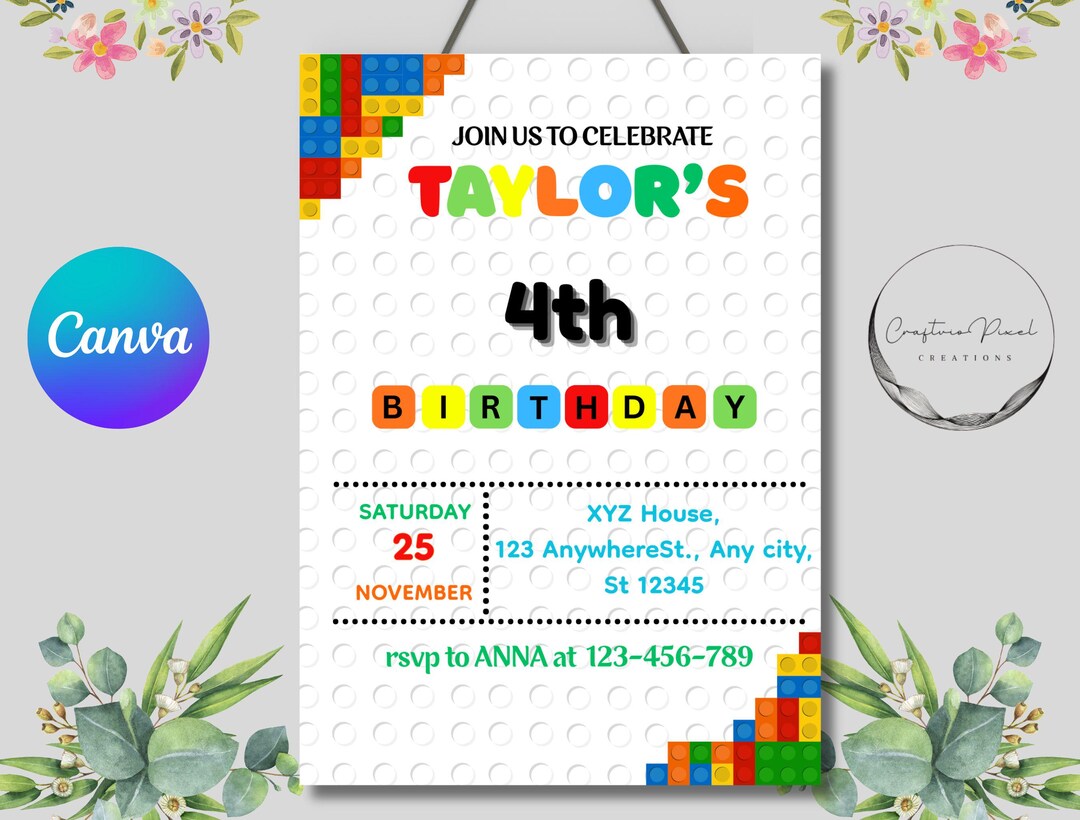 Editable Bricks Birthday Invitation | Building Block Party Printable ...