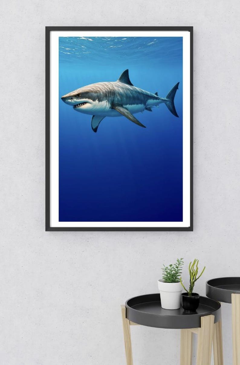 Shark Wall Art – Great White Shark Poster, Ocean Wildlife Print, Marine ...