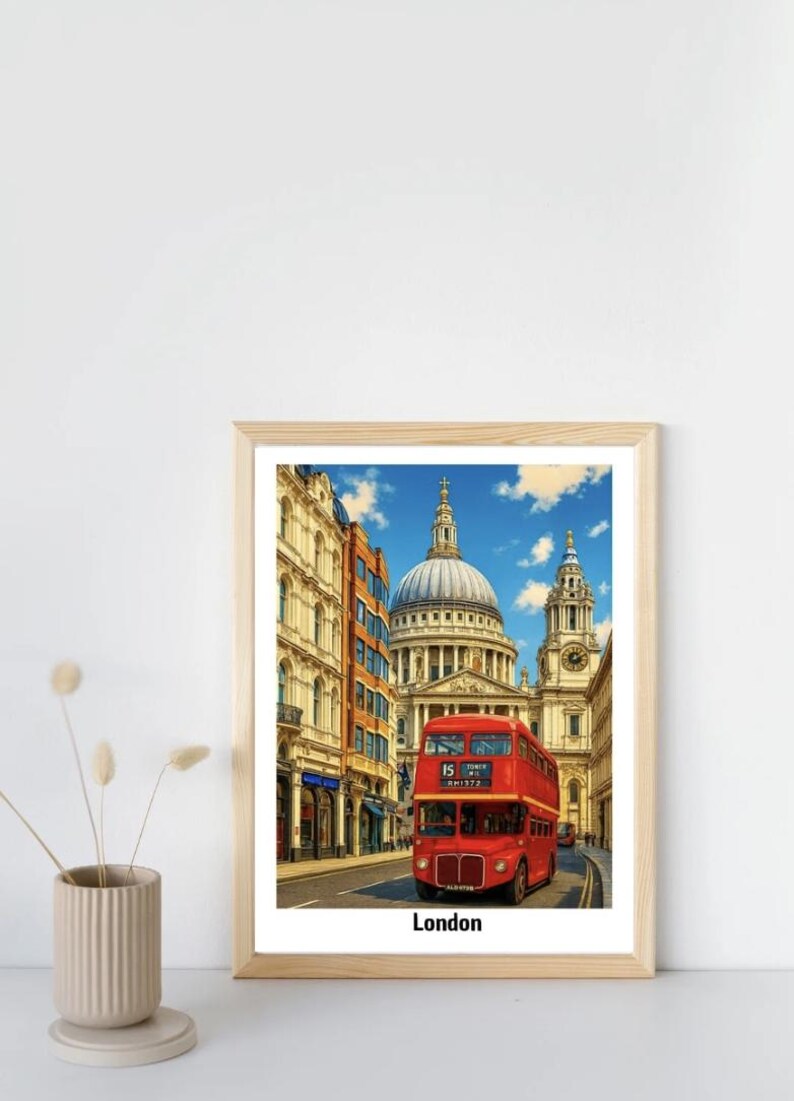 London Red Bus Poster | St Paul's Cathedral Print | UK Travel Wall Art ...
